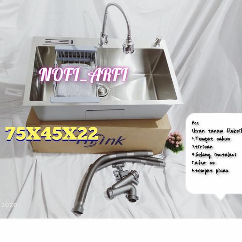 Jual paket komplit bak cuci piring stainless 75 x 45/sink /wastafel sus 304 - oki1 - Kota ...