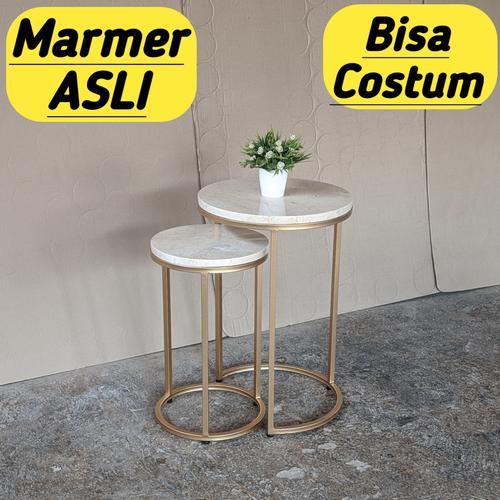 Jual meja sudut marmer, side table marble, meja pojok minimalis bulat ...
