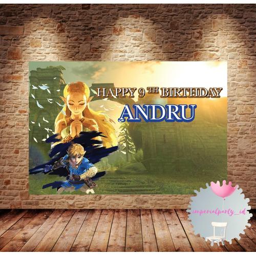 Jual Custom Backdrop Banner Spanduk Happy Birthday Legend of Zelda Link ...