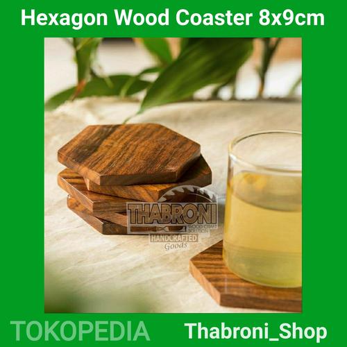 Jual Hexagon Wooden Coaster 8x9cm Tatakan gelas kayu rustic jati ...