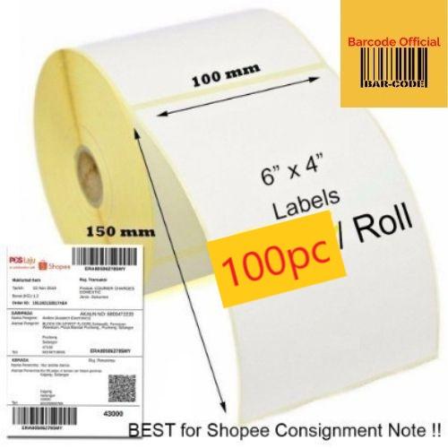Jual LABEL BARCODE 100 X 150 mm KERTAS STICKER LABEL THERMAL 100x150 mm ...