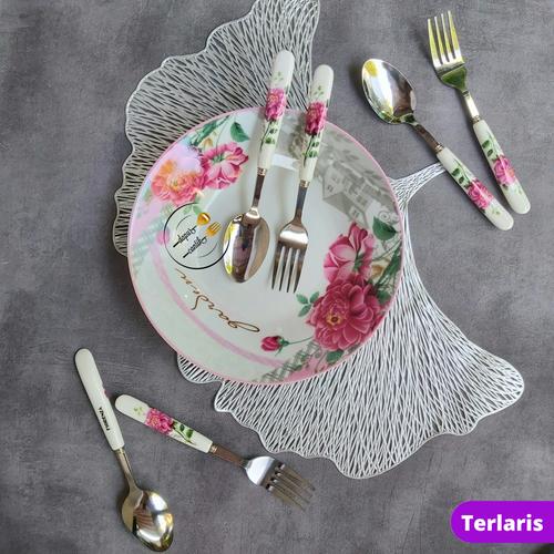 Jual Sendok dan Garpu makan fiorenza Motif Garden (Gagang Porcelain ...