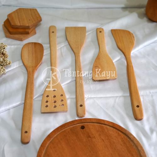 Jual 1 Set Dapat 5 Item / Sutil Kayu Solet Kayu Spatula Kayu Sodet Kayu ...