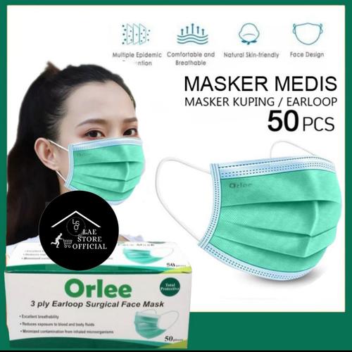 Jual Masker 3ply 3 ply Orlee Surgical Hijau Green Medis Earloop ...