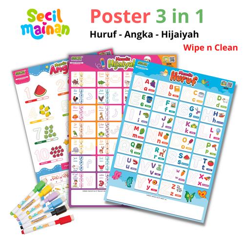 Jual Paket Poster Menulis ABC Angka Hijaiyah (isi 3) Wipe Clean JUMBO ...