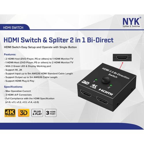 Jual NYK HDMI Switch & Splitter 2 in 1 Bi-Direct 2 Port 4K,2K - Jakarta ...