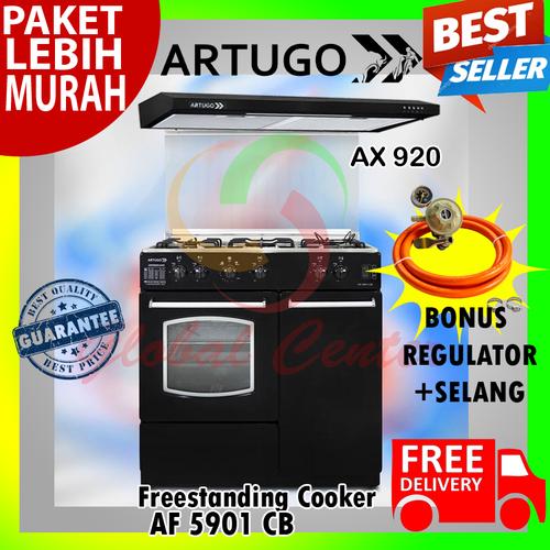 Jual PAKET KOMPOR FREESTANDING GAS ARTUGO AF 5901 CB dan COOKER HOOD AX ...