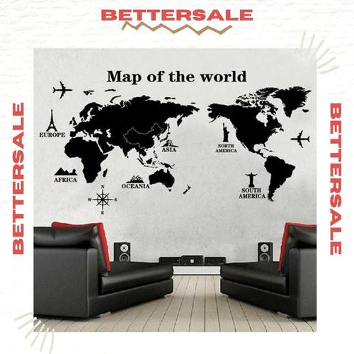 Jual Sticker Wallpaper World Map Decoration Stiker Dinding Peta Dunia ...