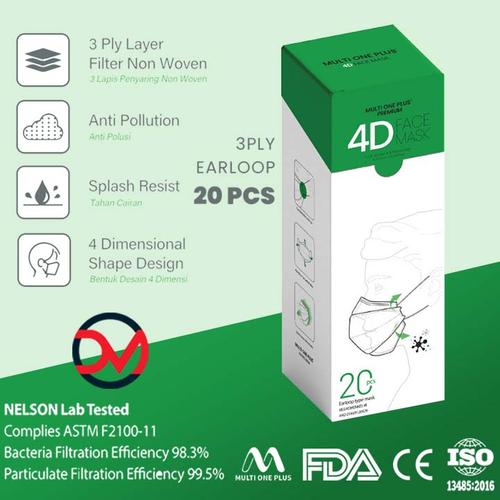 Jual Multi One Plus 4D Premium Mask 3ply isi 20 / Seperti Masker Evo ...