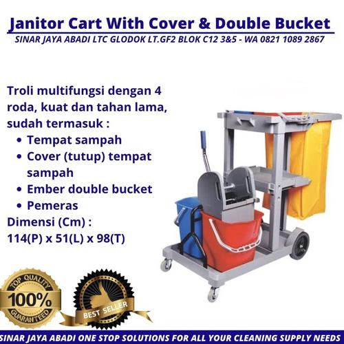 Jual Trolley Janitor Cart & Ember Double Bucket Pemeras Troli ...