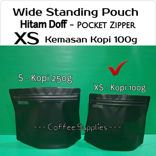 Jual WIDE STANDING POUCH XS BLACK HITAM DOFF packaging kemasan kopi ...