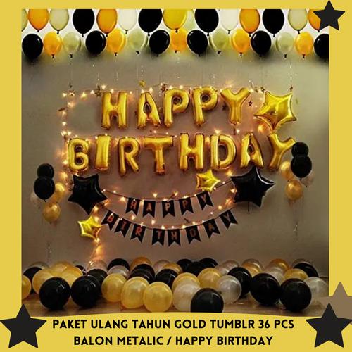 Jual Paket Ulang Tahun Gold Tumblr 36 pcs balon metalic / Happy ...