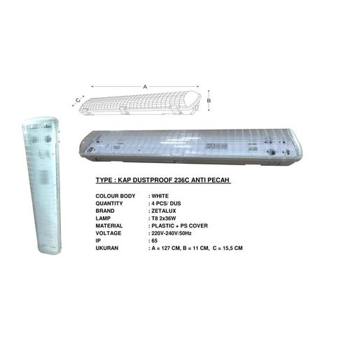 Jual Kap Lampu TL NEON T8 Waterproof / Dustproof Anti Pecah 2x36W ...