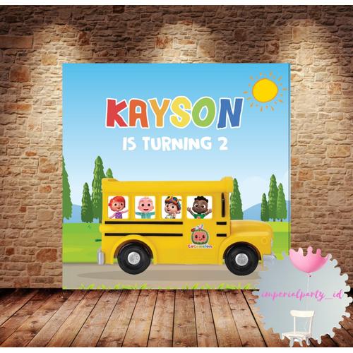 Jual Custom Backdrop Banner Spanduk Birthday Cocomelon Wheels on the ...