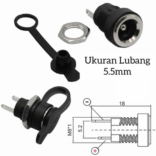 Jual Socket DC Mount Female Mur Lubang Jack DC 5.5mm Waterproof 2 Pin ...