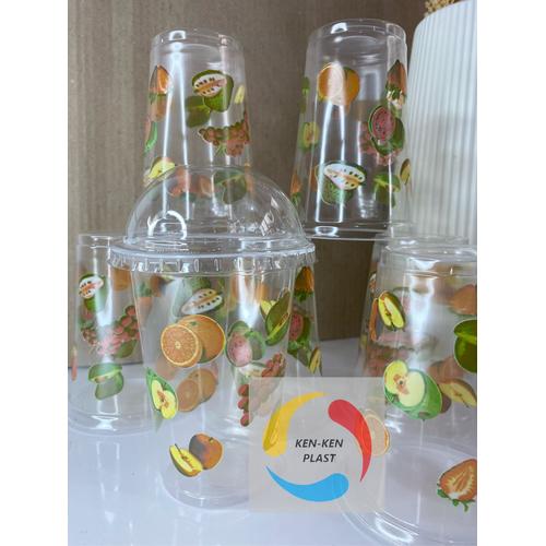 Jual GELAS POP ICE/GELAS PLASTIK BENING/GELAS OZ MOTIF BUAH 14OZ,16OZ ...