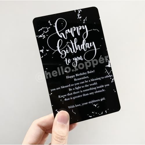 Jual Custom Kartu Ucapan Birthday Akrilik Hitam Marble UV Print ...