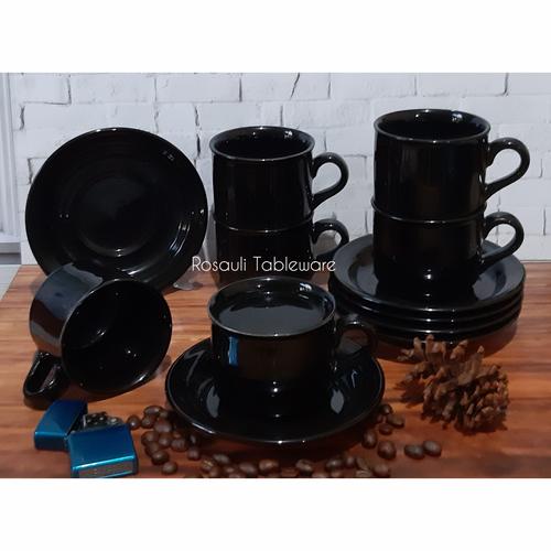 Jual Cangkir set Keramik | Coffee Set | Motif Full Black (Isi: 6 pasang ...