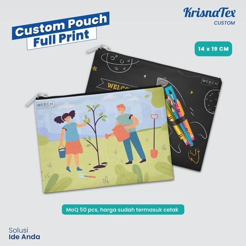 Jual Custom Pouch Zipper Kanvas Polyester Print Full Color - Dompet ...