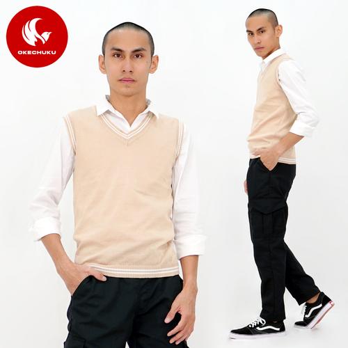 Jual Okechuku Rompi Rajut Pria Vest Rajut Pria KREM LIST PUTIH Vest ...