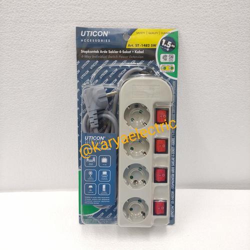 Jual STOP KONTAK UTICON 4 LUBANG + KABEL + SAKLAR MASING2 ST-1482SW ...