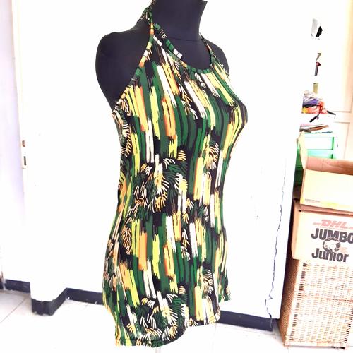 Jual Baju Singlet Wanita Gantung Leher Pola Camp Hutan Bambu Hijau ...