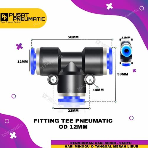 Jual TEE 12MM FITTING PNEUMATIC TEE selang 12mm x 12mm x 12mm - Jakarta ...