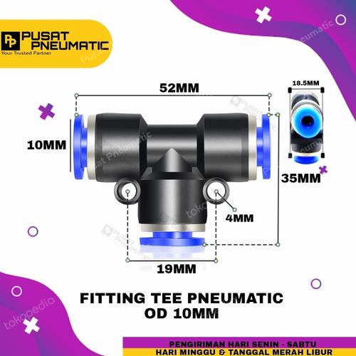 Jual TEE 10MM FITTING PNEUMATIC TEE selang 10mm x 10mm x 10mm - Jakarta ...