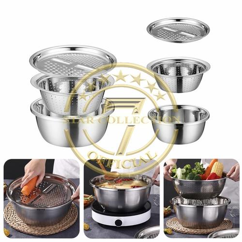 Promo Baskom 3in1 Saringan Parutan Drain Basket Grater 26cm Stainless ...