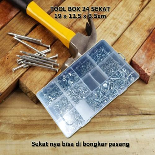 Jual Tool Box Perkakas Mur Baut Skun Skrup Kotak Peralatan 24 Kolom Box ...