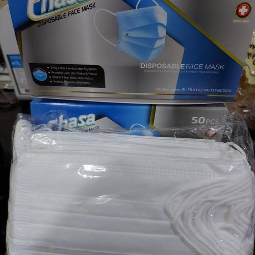 Jual Masker Earloop White 3ply isi 50 Pcs Kemenkes Earloop 3 Ply Putih ...