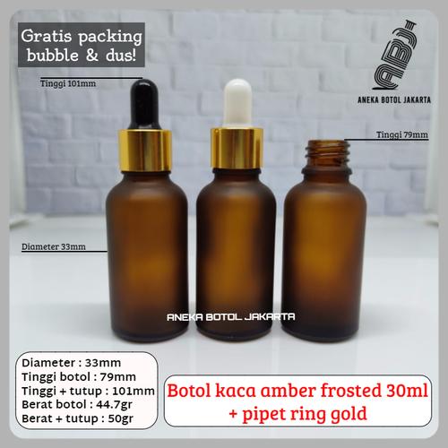 Jual Botol kaca serum amber frosted 30ml pipet tetes ring gold ...