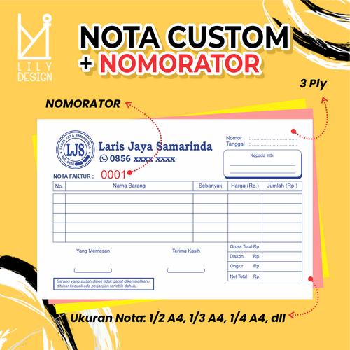 Jual Cetak Nota + Nomorator Custom 3 Ply - Merah, 1/2 A4 - Kota ...
