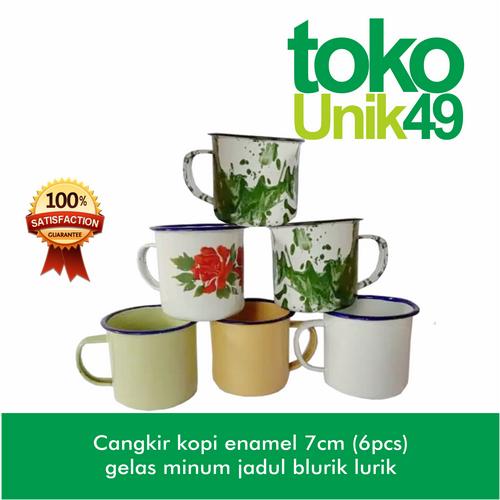 Jual Cangkir kopi enamel 7cm (6pcs) gelas minum jadul blurik lurik ...