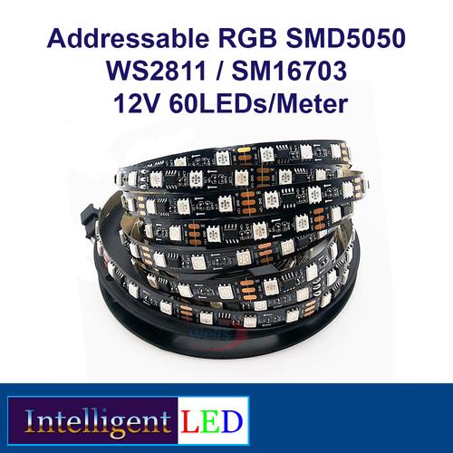 Jual Addressable RGB SMD5050 WS2811 / SM16703 12V 60 LEDs/Meter Black ...