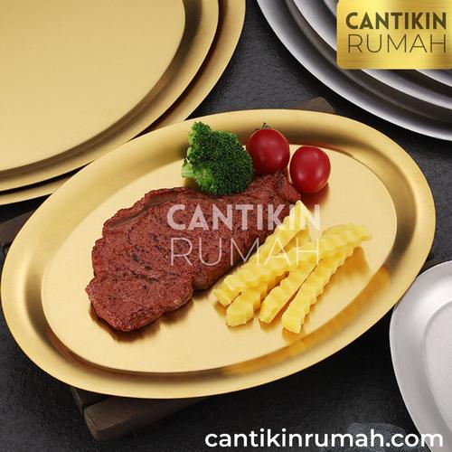 Promo PIRING SAJI OVAL STAINLESS EMAS PREMIUM GOLD FLAT PLATE - Small ...