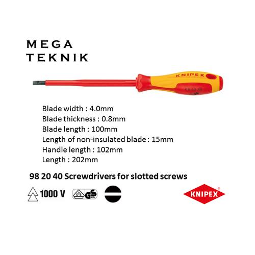 Jual Obeng Minus Listrik VDE 4 X 100mm 98 20 40 KNIPEX Slotted ...