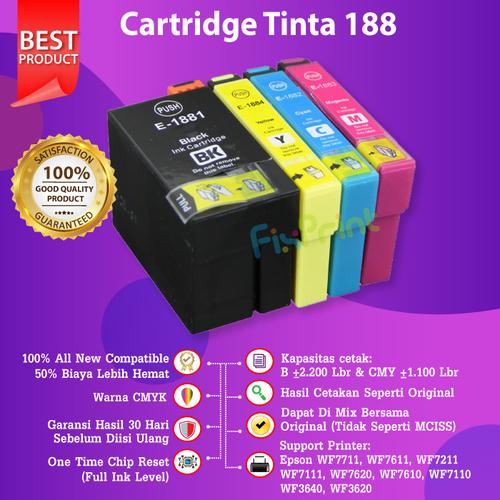 Promo 1 Satu SET Cartridge Tinta T188 188n Epson WF7111 WF7611 WF7711 ...