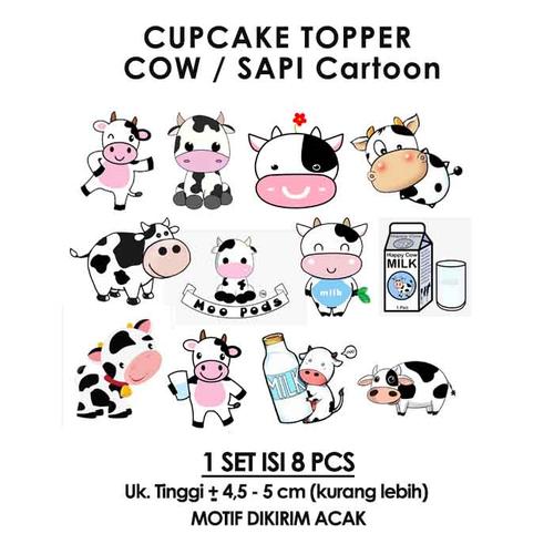 Jual Cupcake Topper Cow Cartoon/Tusukan cupcake Sapi /Hiasankue Kartun ...