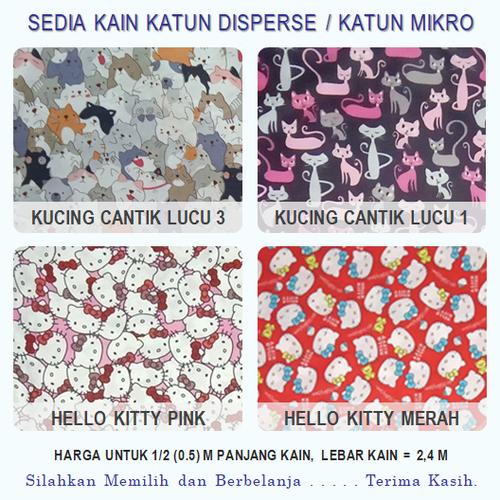 Jual Kain Katun Mikro Motif HELLO KITTY PINK + MERAH, KUCING LUCU 1 dan ...