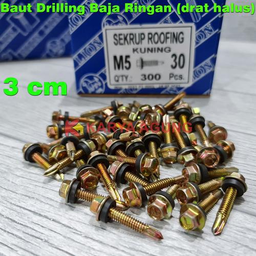 Jual Baut Drilling Atap Baja Ringan Kuning 3cm M5 x 30 100 bj Skrup ...