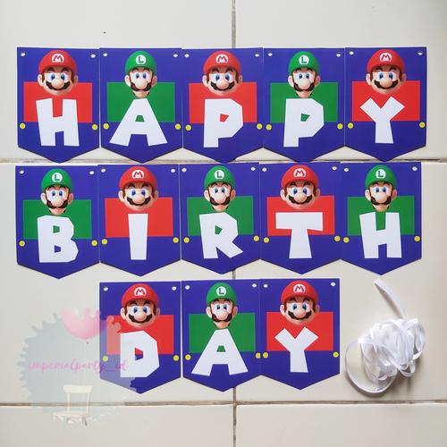 Promo Banner Bunting Flag Happy Birthday HBD Mario Bros Luigi - Jakarta ...