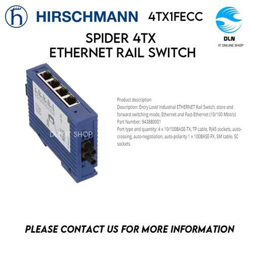 Jual HIRSCHMANN Spider 4TX/1FX - Industrial Rail Converter FO to ...