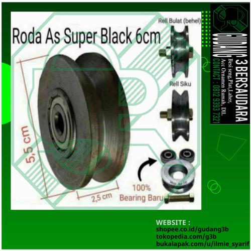 Jual Roda bubut roda pagar SUPER BLACK 6cm roda only tanpa casing ...
