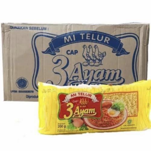 Jual Mi Telur / Mie Telor Cap 3 Ayam per 1 Dus Karton isi 20 pcs x 200 ...