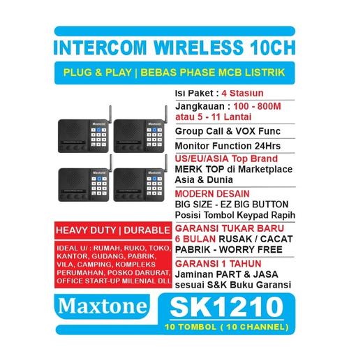 Jual 4 Unit Wireless Intercom 10CH - Long Range MAXTONE SK1210 Home ...