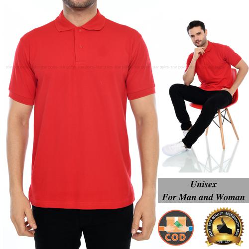 Jual Kaos kerah polo polos lengan pendek MERAH POLOS Unisex pria wanita ...