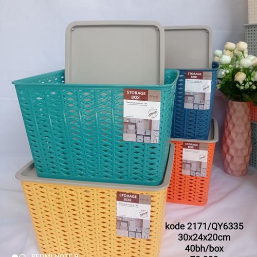 Jual keranjang kotak plastik susun dengan tutup murah/storage box ...