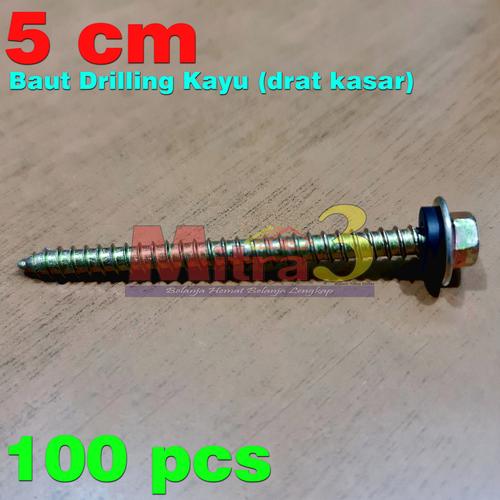 Jual Skrup Roofing Kayu 5cm M5 x 50 100 bj (drat kasar) Baut Drilling ...