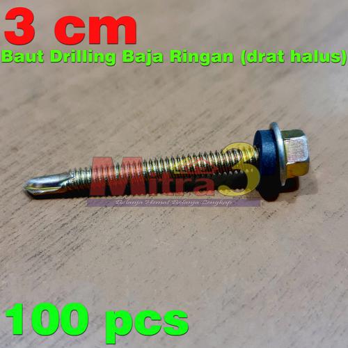 Jual Skrup Roofing Kuning 3cm M5 x 30 100 bj Baut Drilling Atap Baja ...